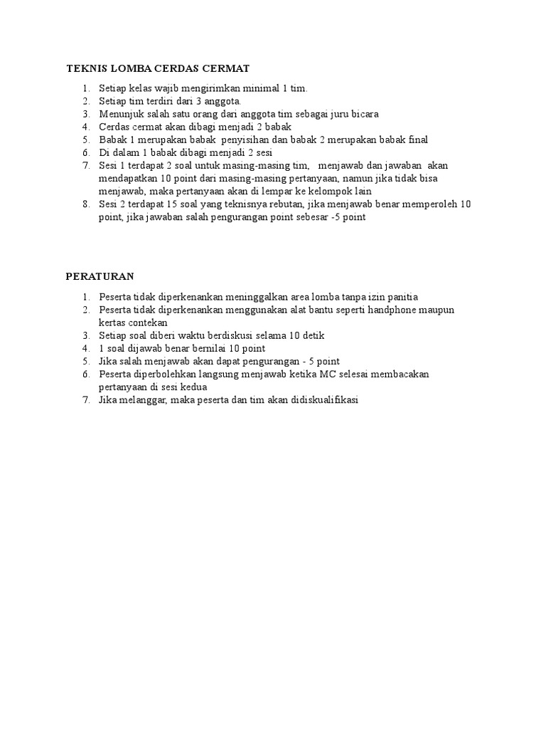 Teknis Lomba Cerdas Cermat | PDF