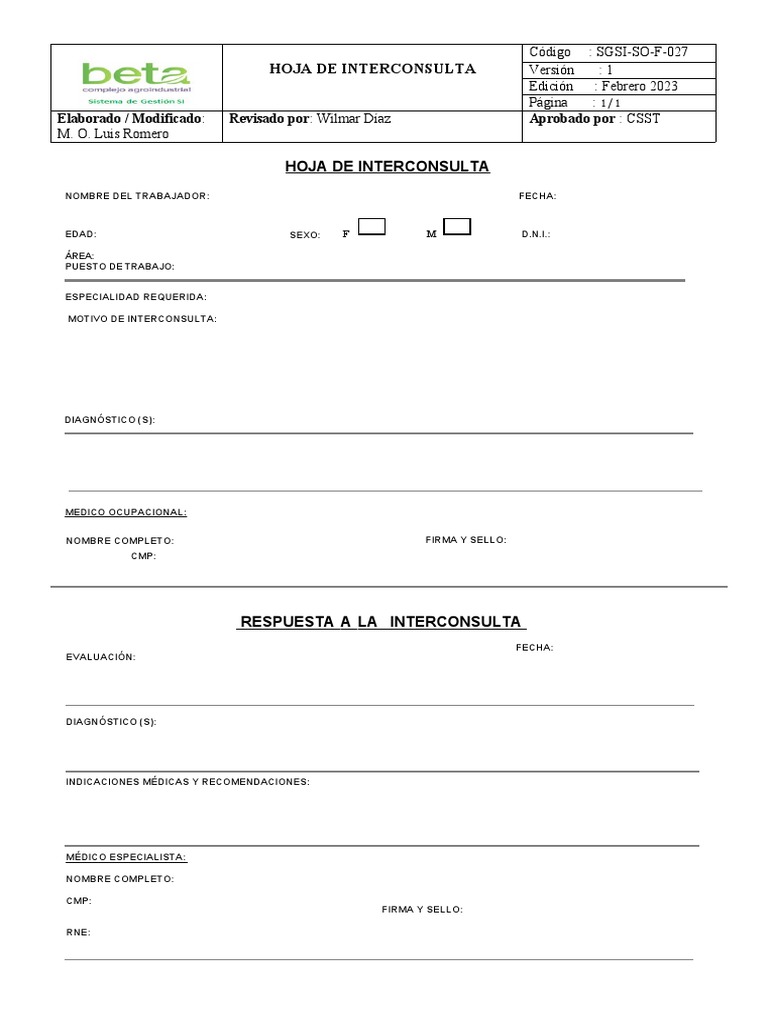 Formato de Hoja de Interconsulta | PDF