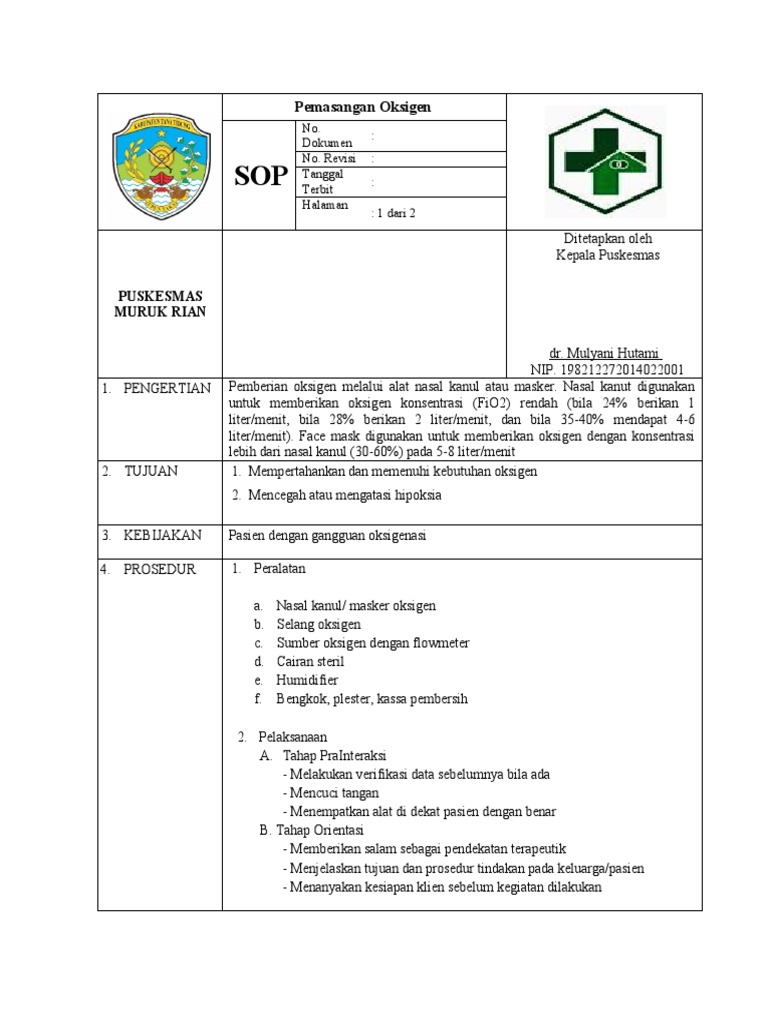 SOP Pemasangan Oksigen | PDF