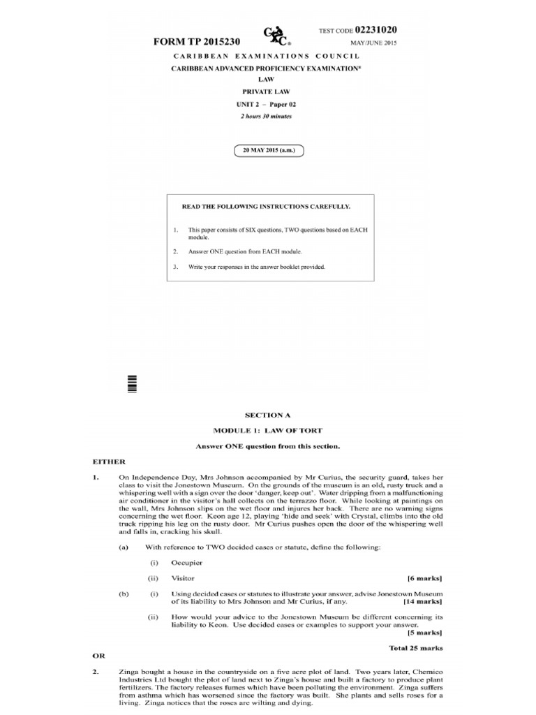 CAPE LAW UNIT 2 - Paper 2 2015 | PDF