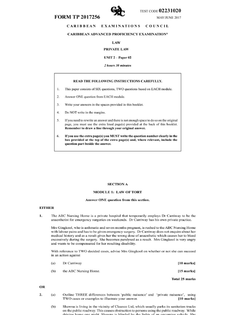 CAPE LAW UNIT 2 - Paper 2 2017 | PDF