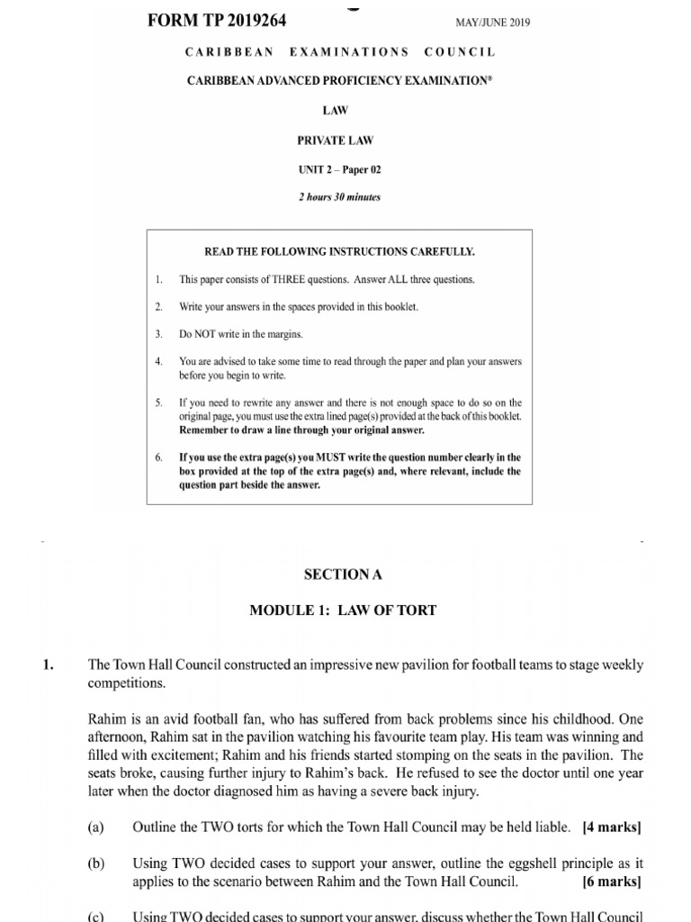 CAPE Law Unit 2 Paper 2 2019 | PDF