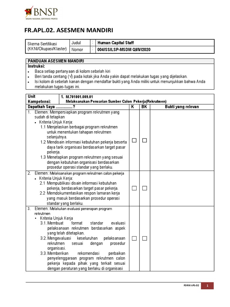 FR - Apl.02. Asesmen Mandiri Staff | PDF