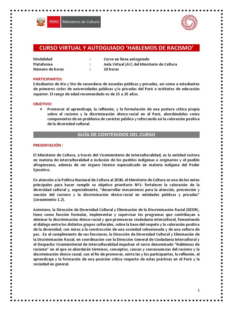 Curso Hablemos de Racismo 2021 Edicion 2 | PDF | Evaluación | Racismo