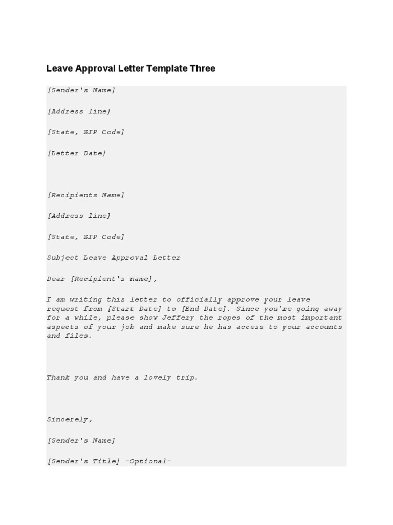 Leave Approval ABSENCE Letter Template Three | PDF