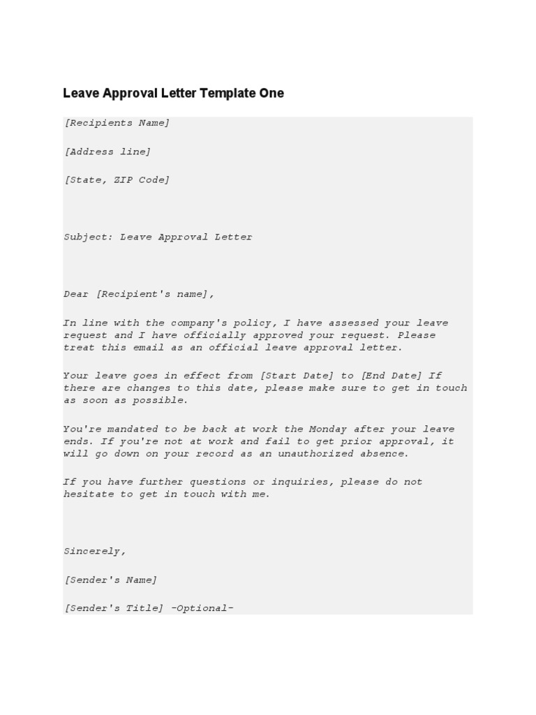 Leave Approval Letter Template One | PDF | Career & Growth