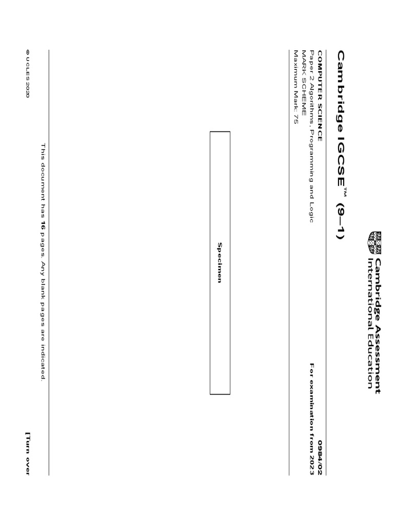 2023 Specimen Paper 2a Mark Scheme - Rotated | PDF | Control Flow ...