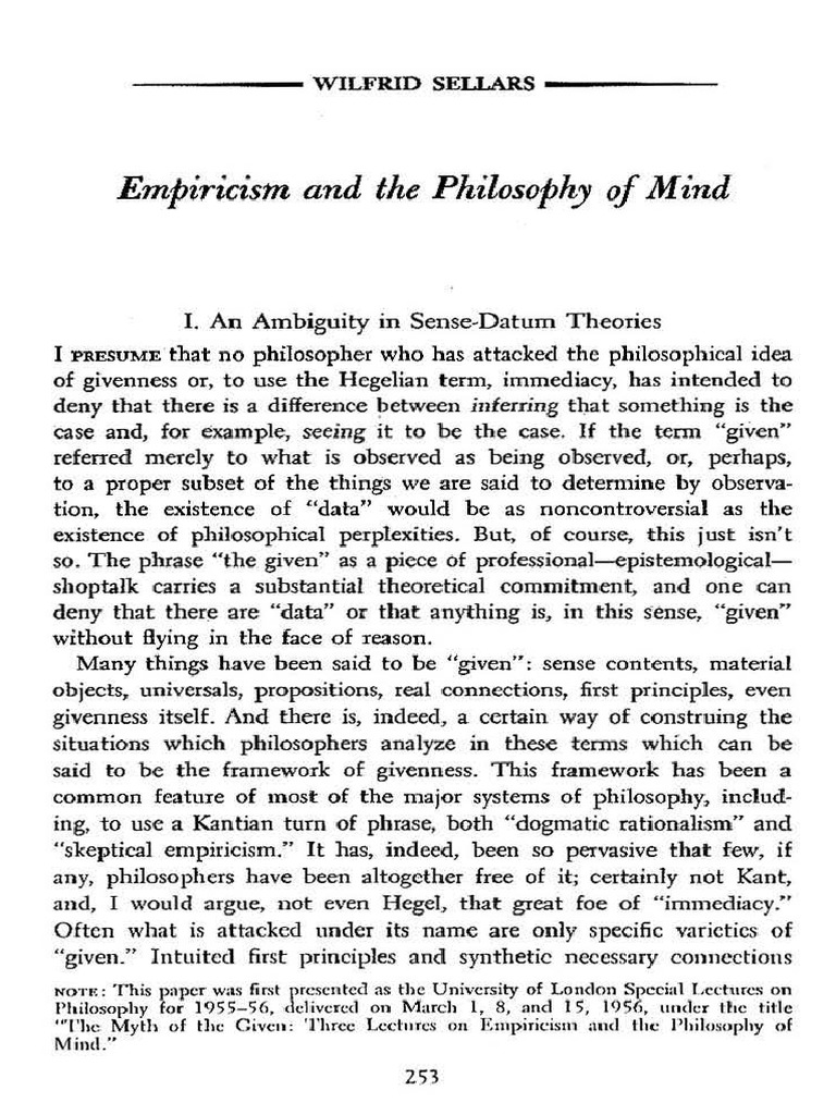Sellars - Empiricism and The Philosophy of Mind | PDF | Knowledge | Idea