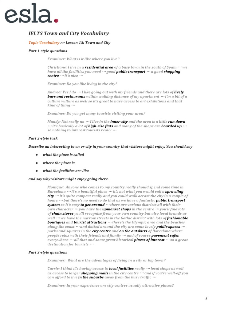 Town and City Vocabulary for IELTS | PDF | Transport | Land Transport