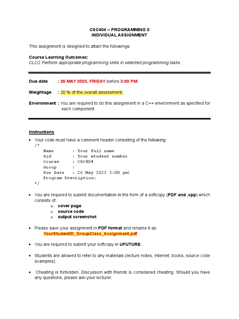CSC404 Individual Assignment 20232 | PDF | Computer Programming ...
