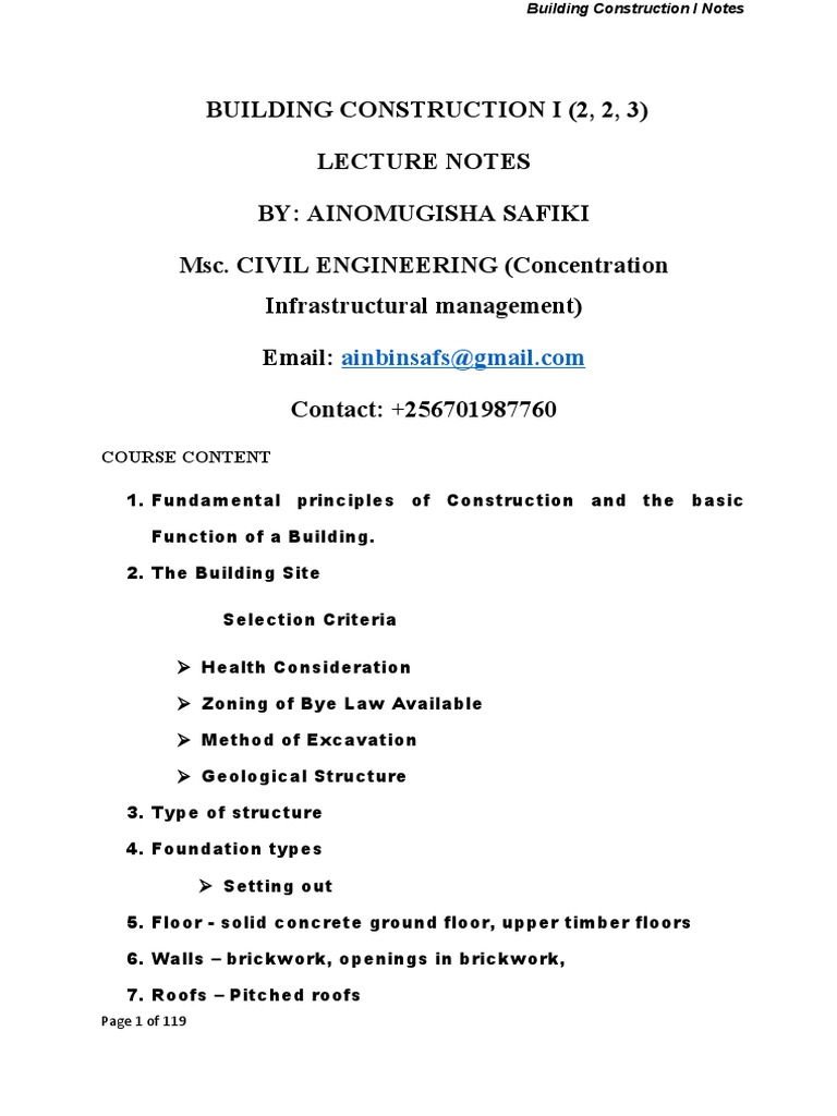 Building Construction I Notes | PDF | Rock (Geology) | Soil
