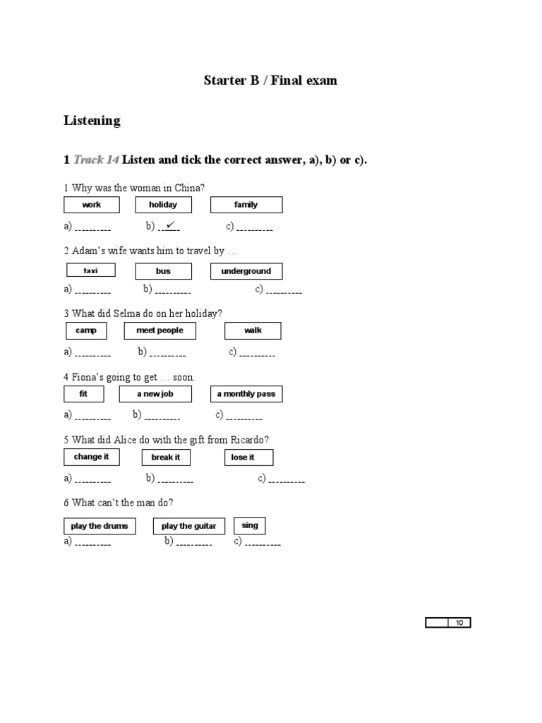 Final Exam Starter B Pdf Language Arts Discipline