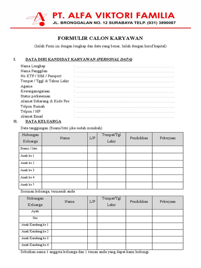 Draf Formulir Calon Karyawan | PDF