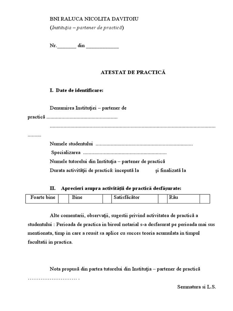 Adeverinta Atestat Practica | PDF