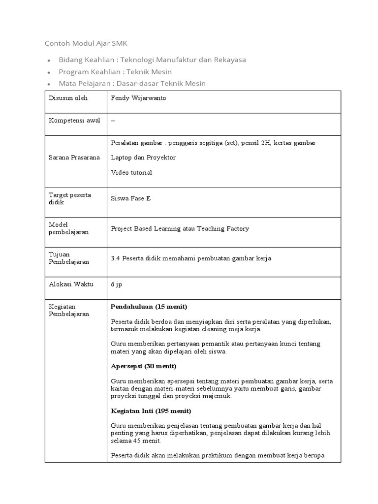 Contoh Modul Ajar SMK | PDF