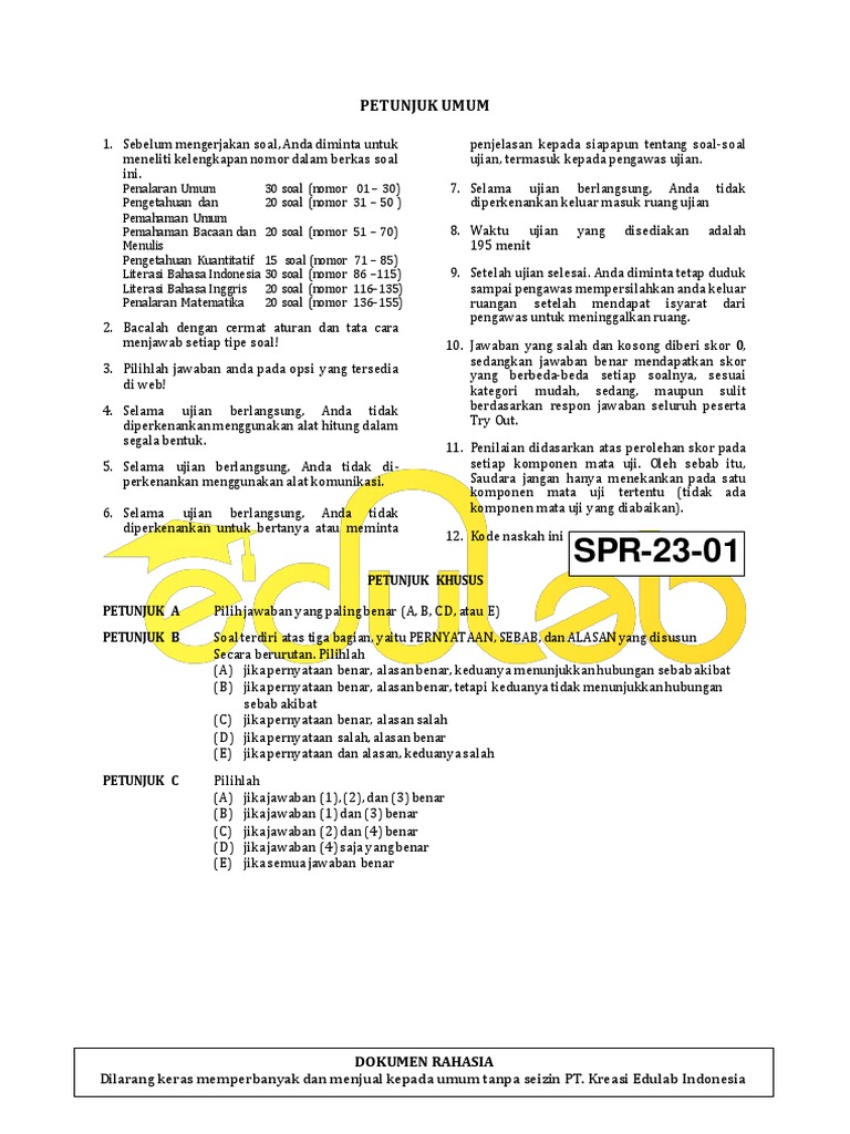 (Soal) Spr-23-01 To Intensif Utbk 1 | PDF