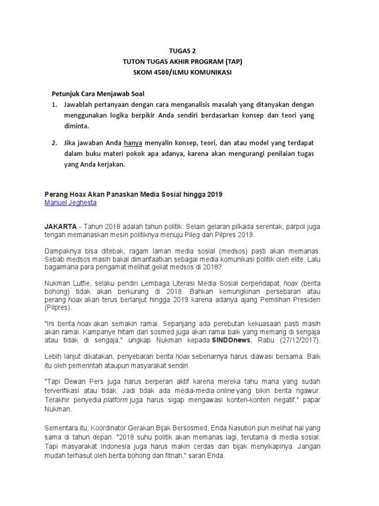 Tugas 2 TAP SKOM4500 | PDF | Politik