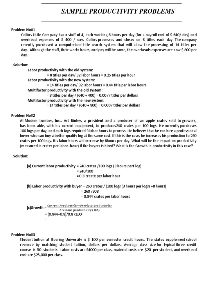 Sample Productivity Problems | PDF | Labour Economics | Business Process
