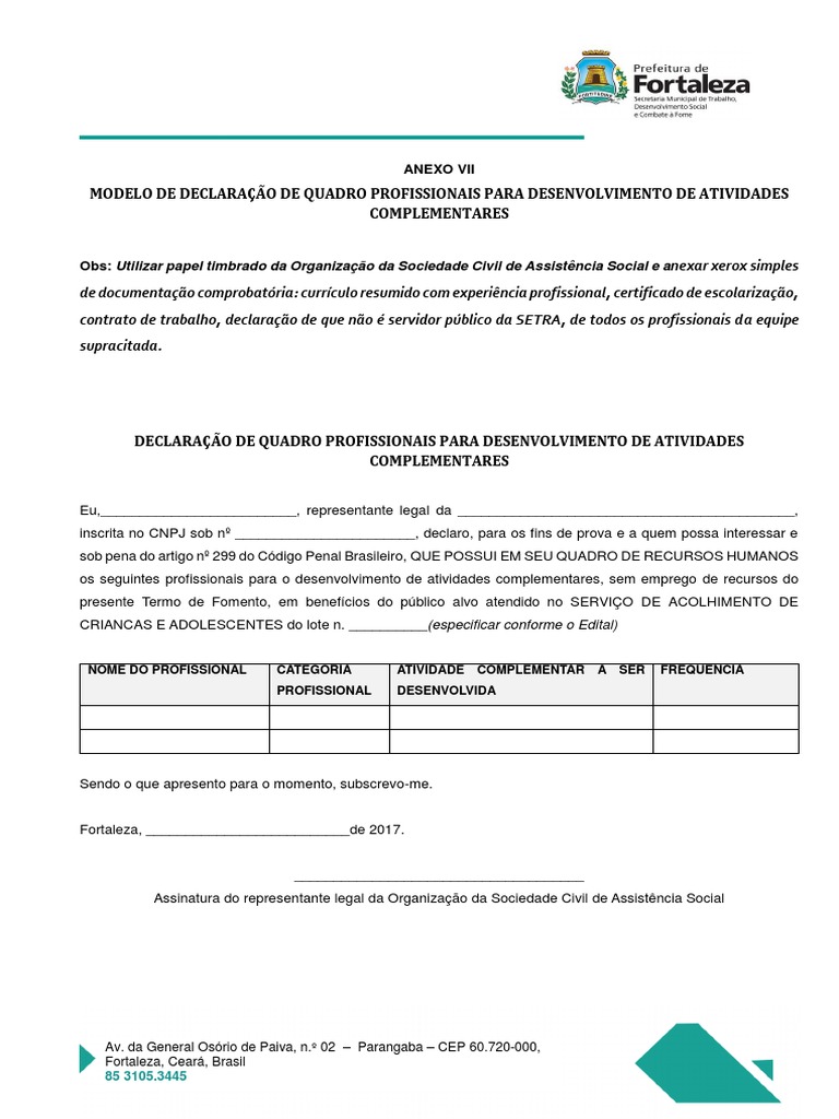 7 Anexo Vii - Modelo de Declaração de Quadro Profissionais Para ...