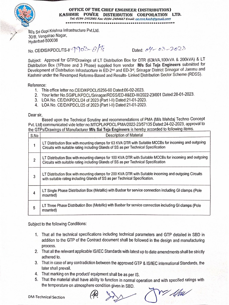 LTDB & SMDB - Sai Teja Engineers - Kashmir | PDF