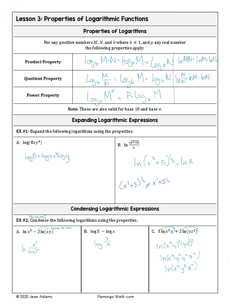 Properties of Logarithmic Functions | PDF | Logarithm | Mathematical ...