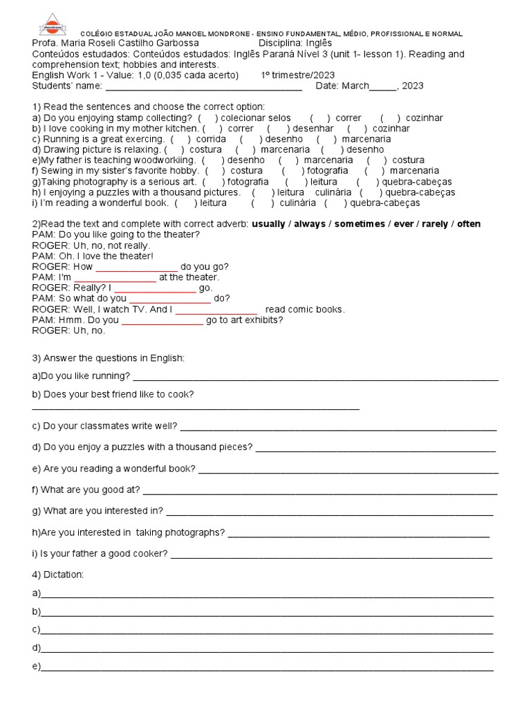 Students Work Pdf Hobbies