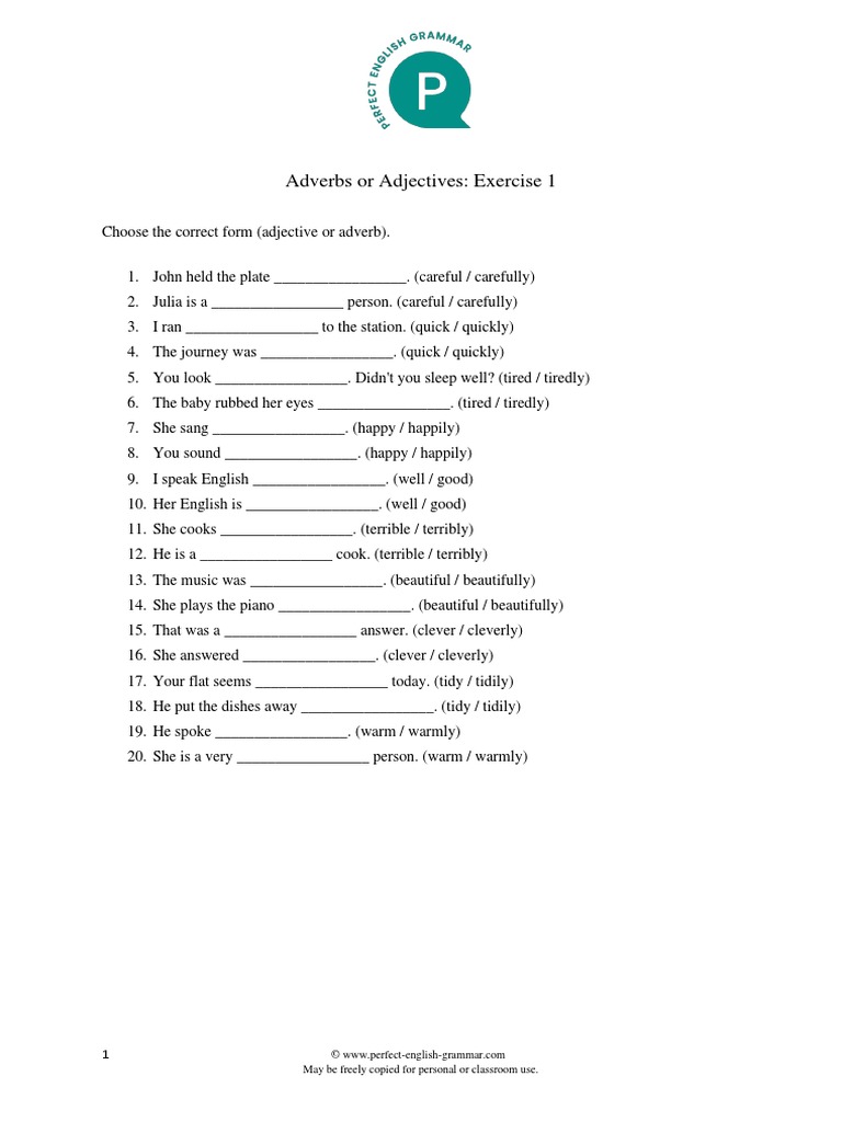 Adverbs and Adjectives Exercise 1 | PDF | Language Arts & Discipline