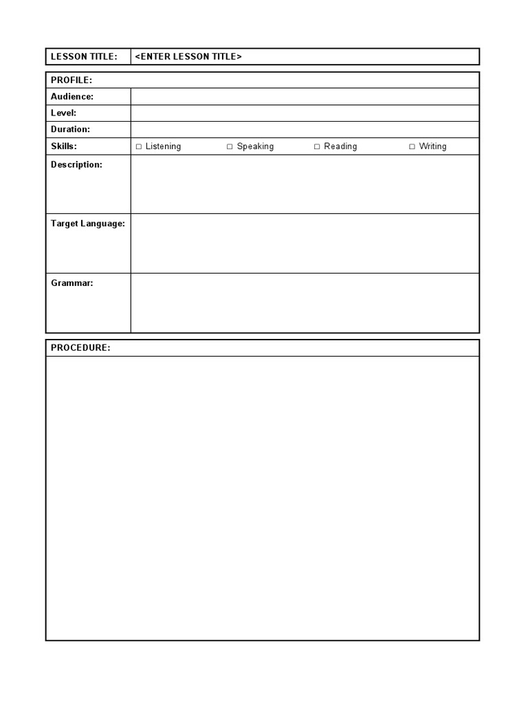 TEFL Lesson Plan Template | PDF