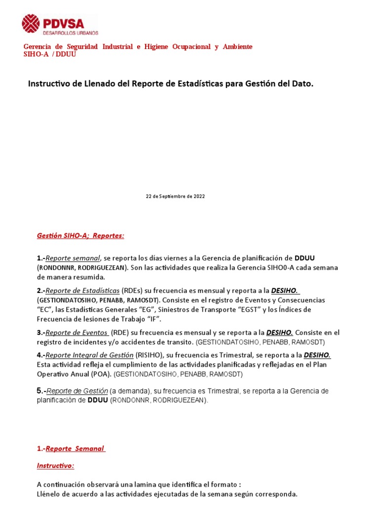 Instructivo de Reporte 220922 Siho-A-Dduu | PDF