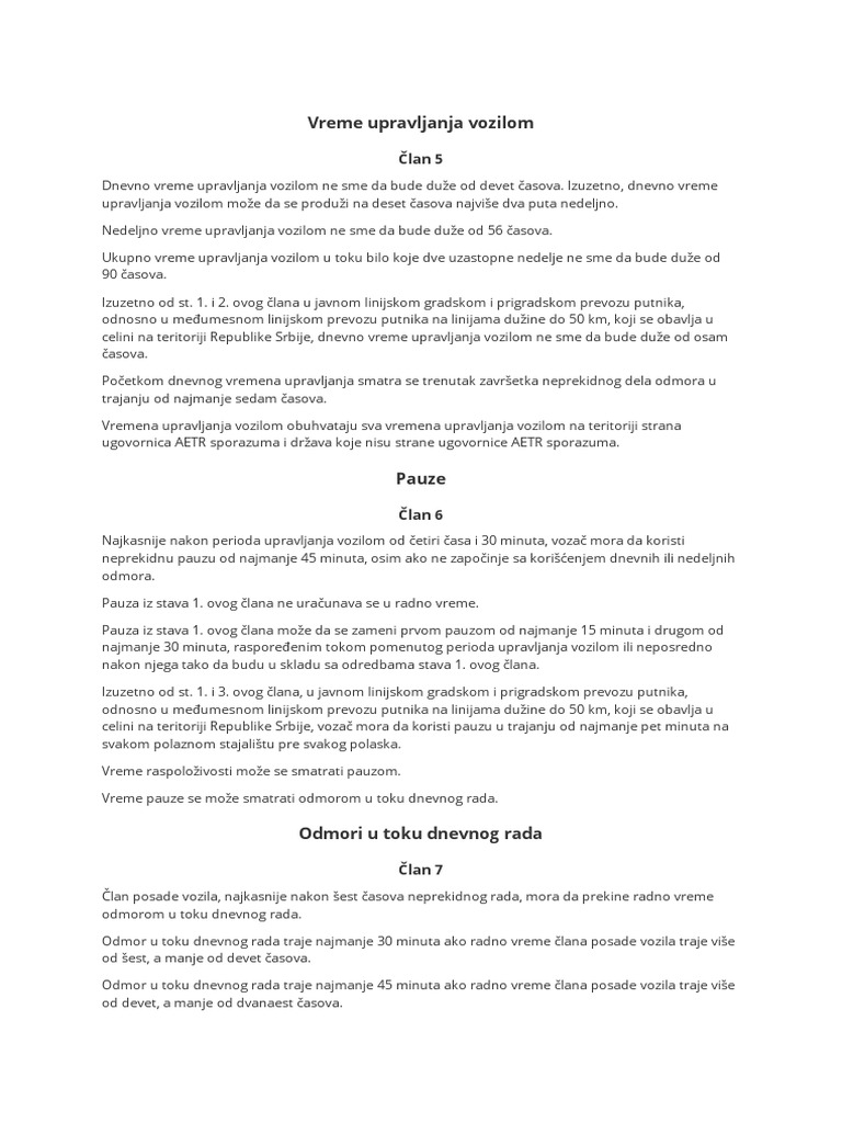 Vreme Upravljanja Vozilom I Tahograf | PDF