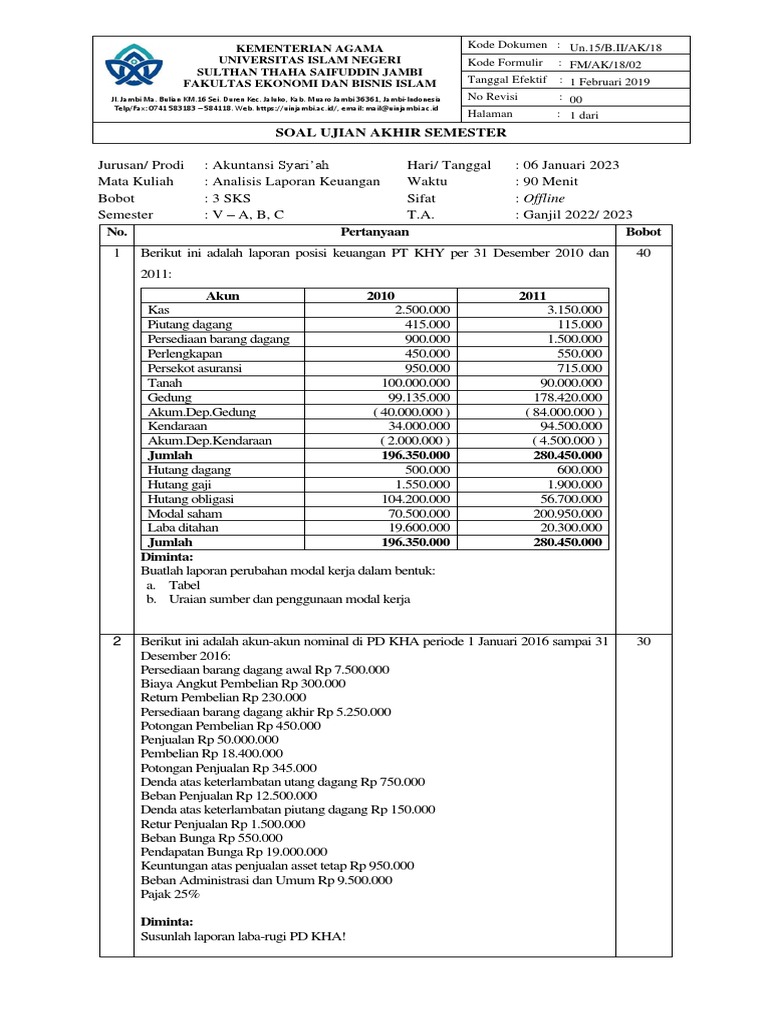 Soal Uas Alk Ganjil 2022-2023 - Khairiyani | PDF