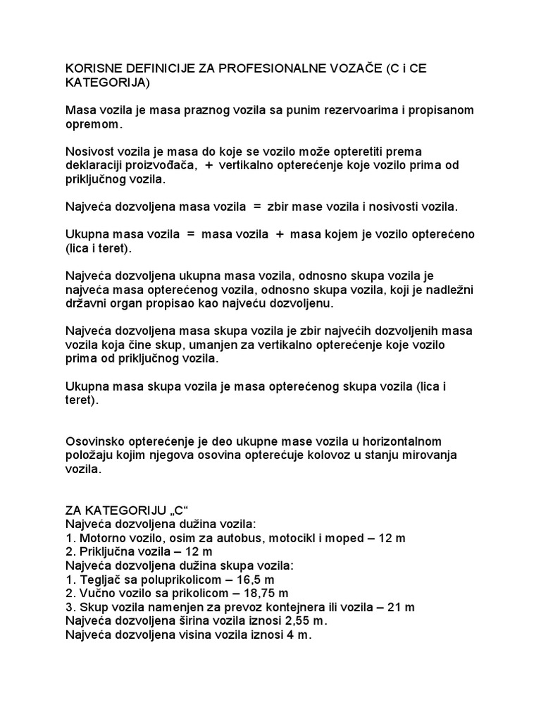Korisne Definicije Za Profesionalne Vozače | PDF