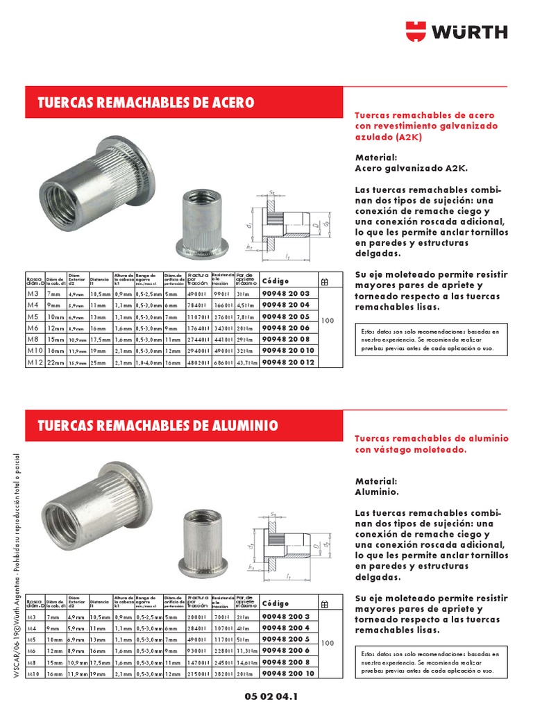 Ficha Tecnica Tuerca Remachable Acero A2k 4 MM | PDF | Bienes ...