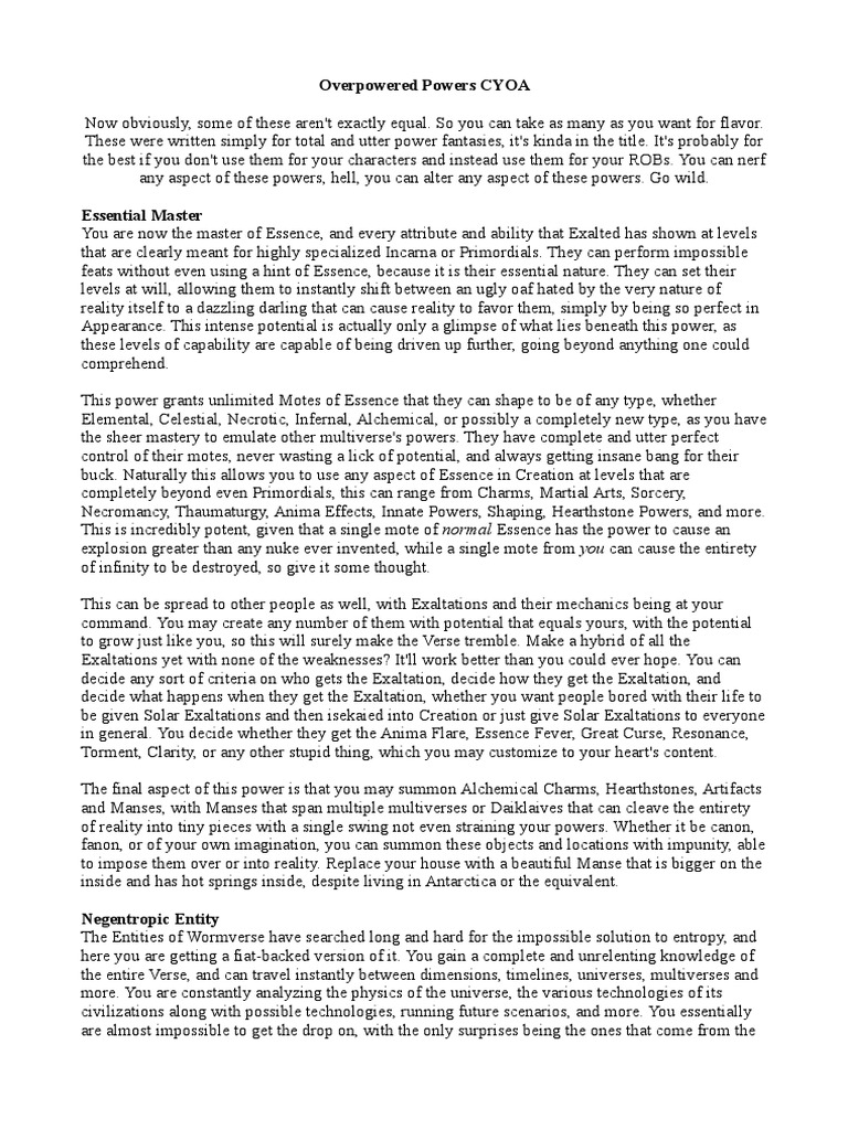 Overpowered Powers CYOA | PDF | Multiverse | Universe