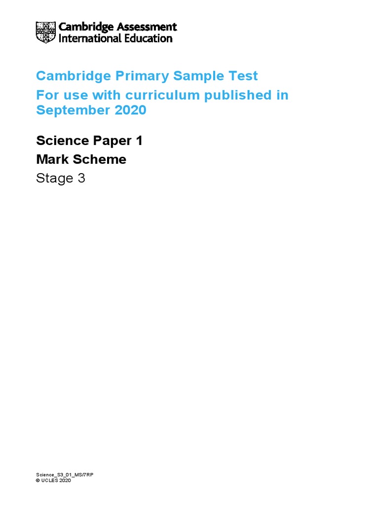 Stage 3 Science Mark Scheme 2020 | PDF | Nature | Physical Sciences