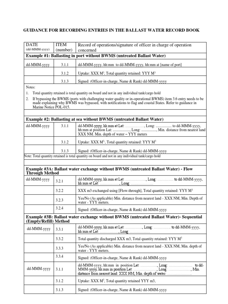 Ballast Water Entries | PDF | Ships | Water Transport