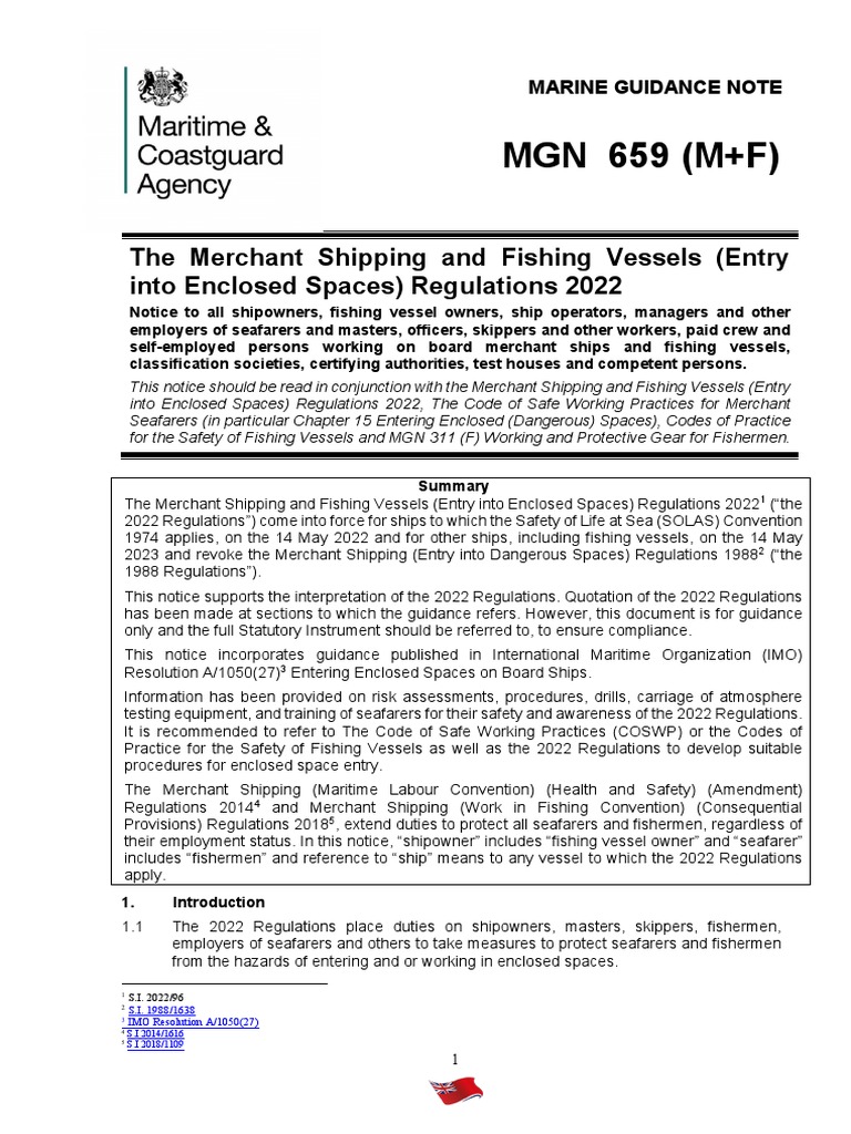 Entry Into Enclosed Spaces New Regulations MGN 659 M+F MCA 2022 | PDF | Ships | Hazards