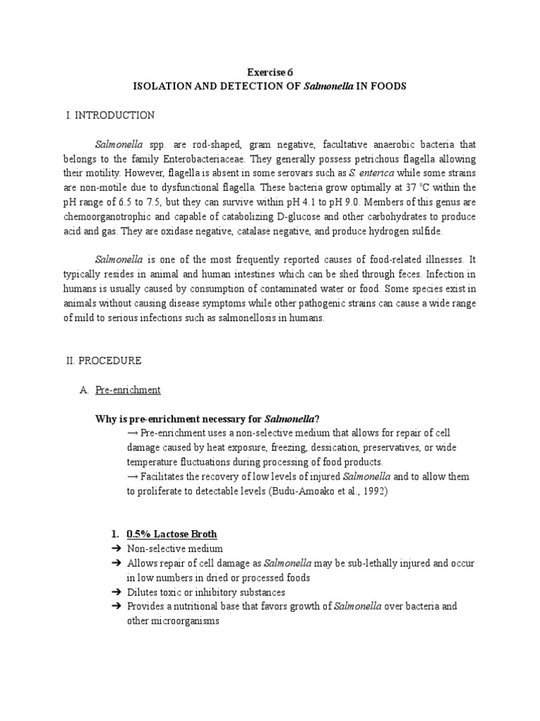 Exer 6 Hand Out | PDF | Salmonella | Growth Medium