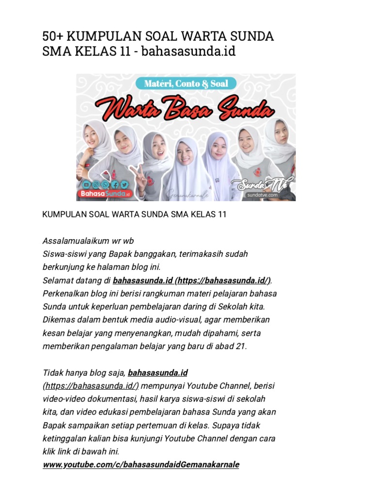 Soal Warta Sunda Kelas 11 | PDF