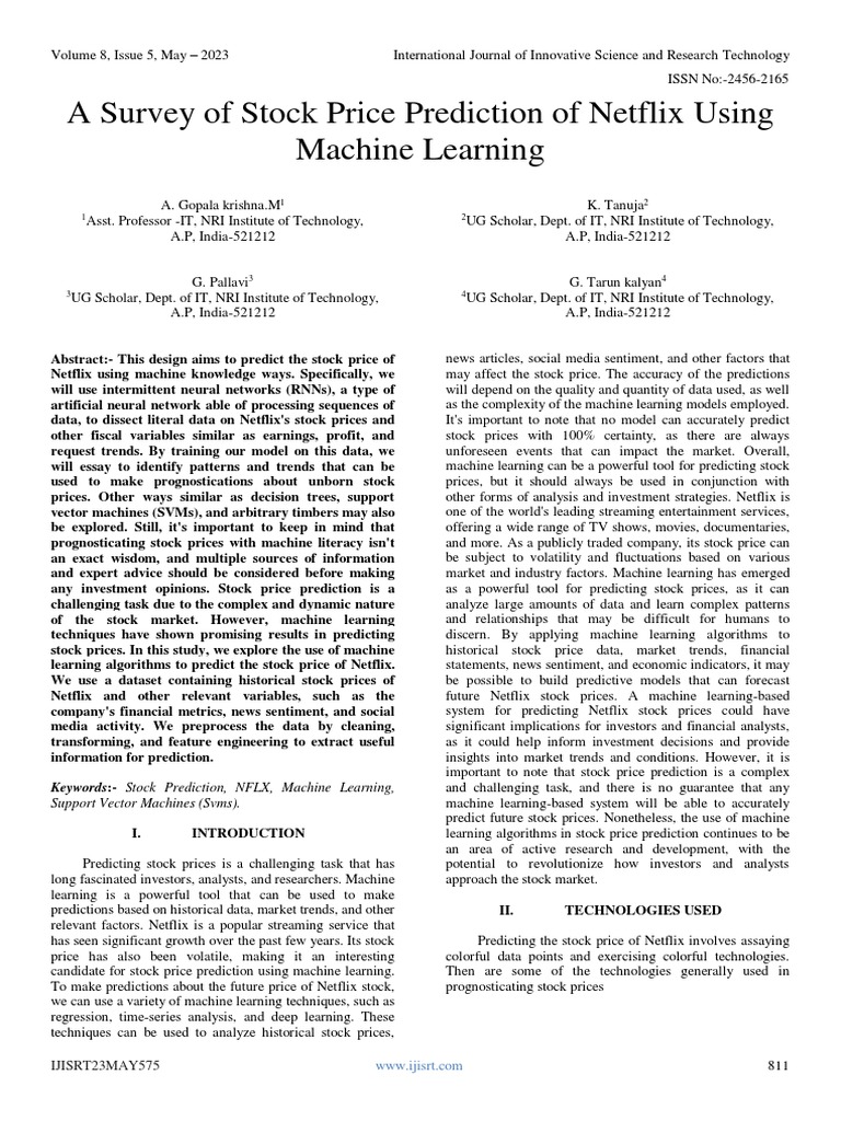 A Survey of Stock Price Prediction of Netflix Using Machine Learning ...