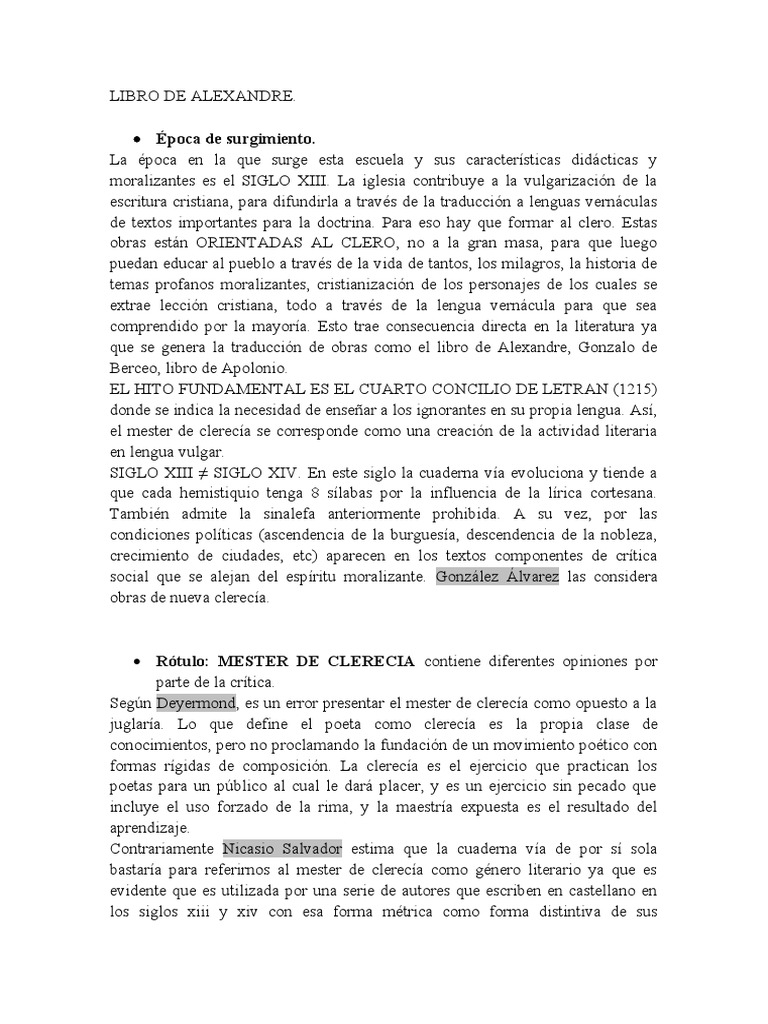LIBRO DE ALEXANDRE Resumen | PDF | Poesía