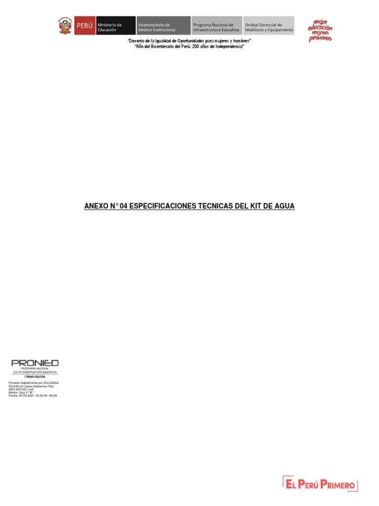 07 Anexo N 04 Especificaciones Tecnicas Kit de Agua VB LZ | PDF | Cloruro de polivinilo ...