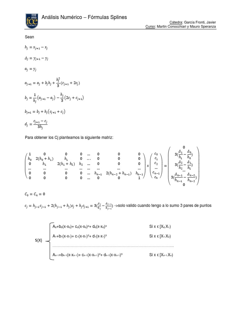 Splines - Hoja de Formulas | PDF