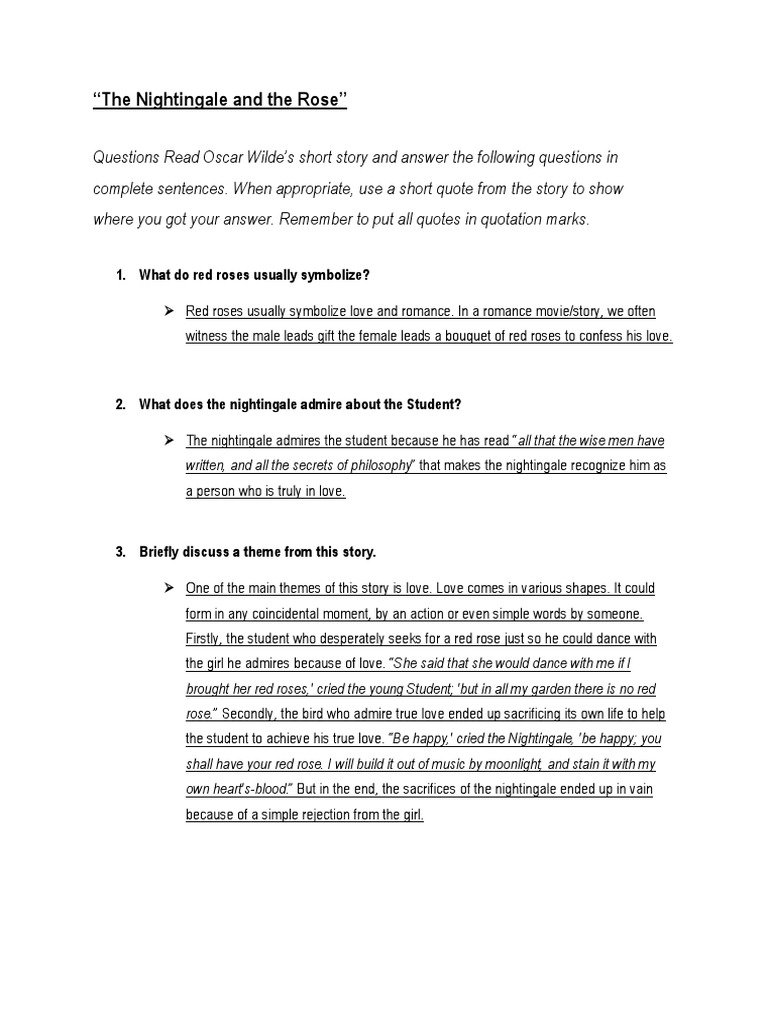 The Nightingale and The Rose - LIRA TEST | PDF