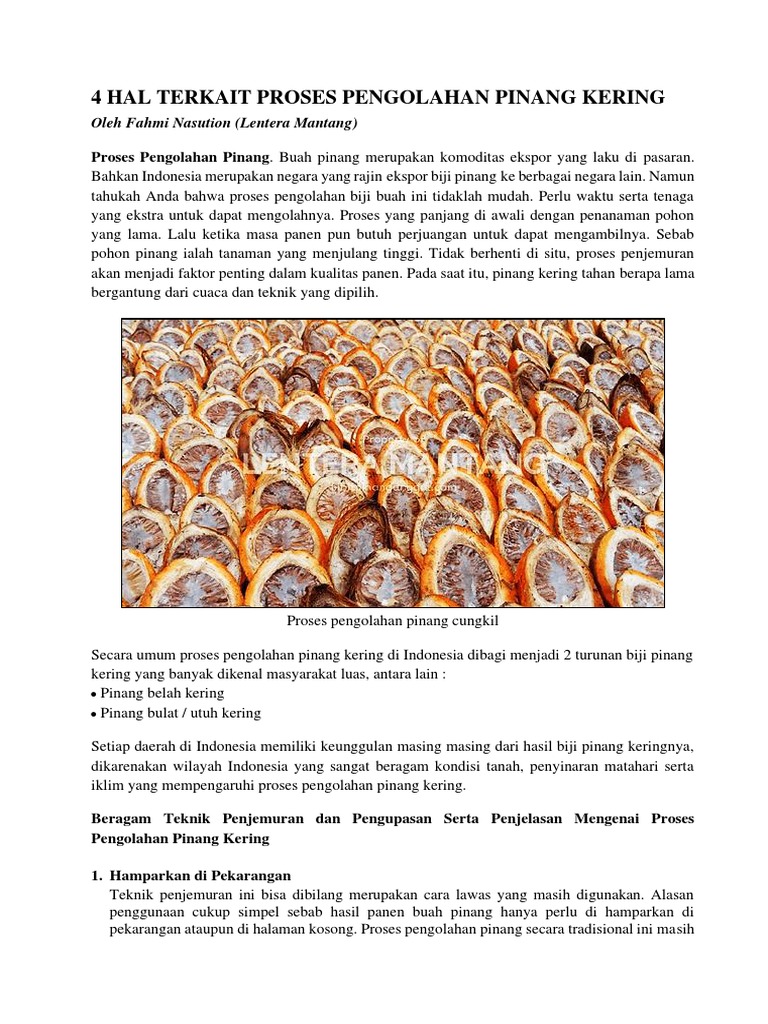 4 Hal Terkait Proses Pengolahan Pinang Kering | PDF