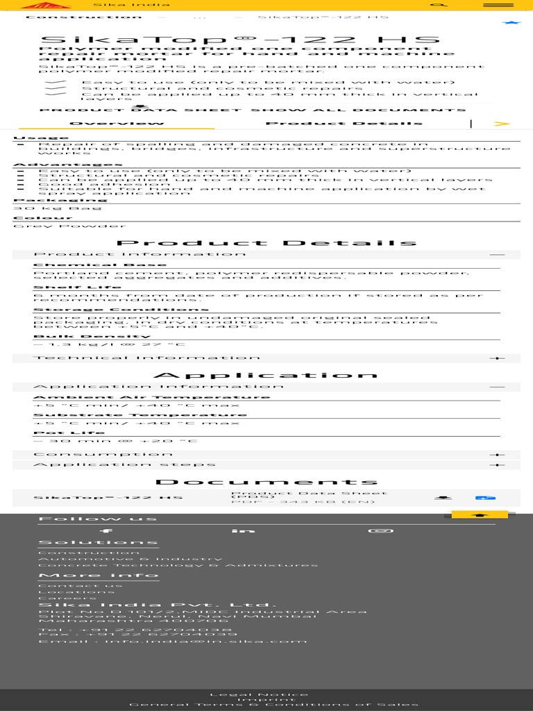 SikaTop®-122 HS Cementitious Mortars | PDF | Concrete | Mortar (Masonry)