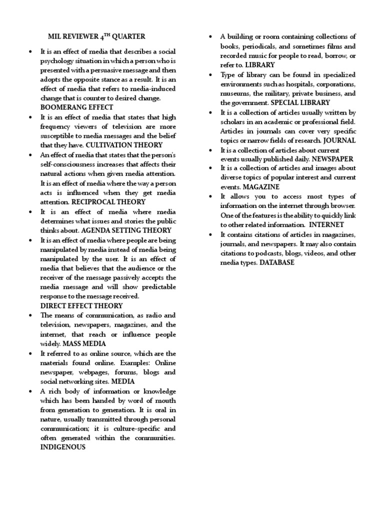 Mil Reviewer 4th Quarter 1 | PDF | Mass Media | Public Sphere