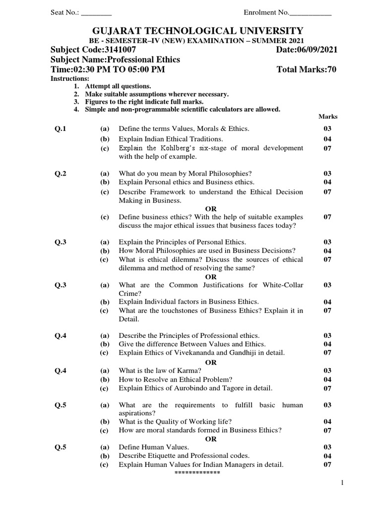 3141007-Summer 2021 | PDF | Morality | Business Ethics