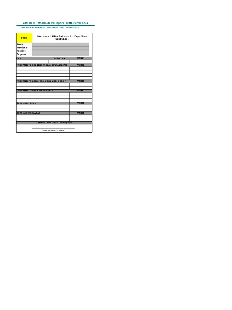 PRO-034179 - 01 - Anexo 03 - Modelo Passaporte de SSMA Contratadas | PDF