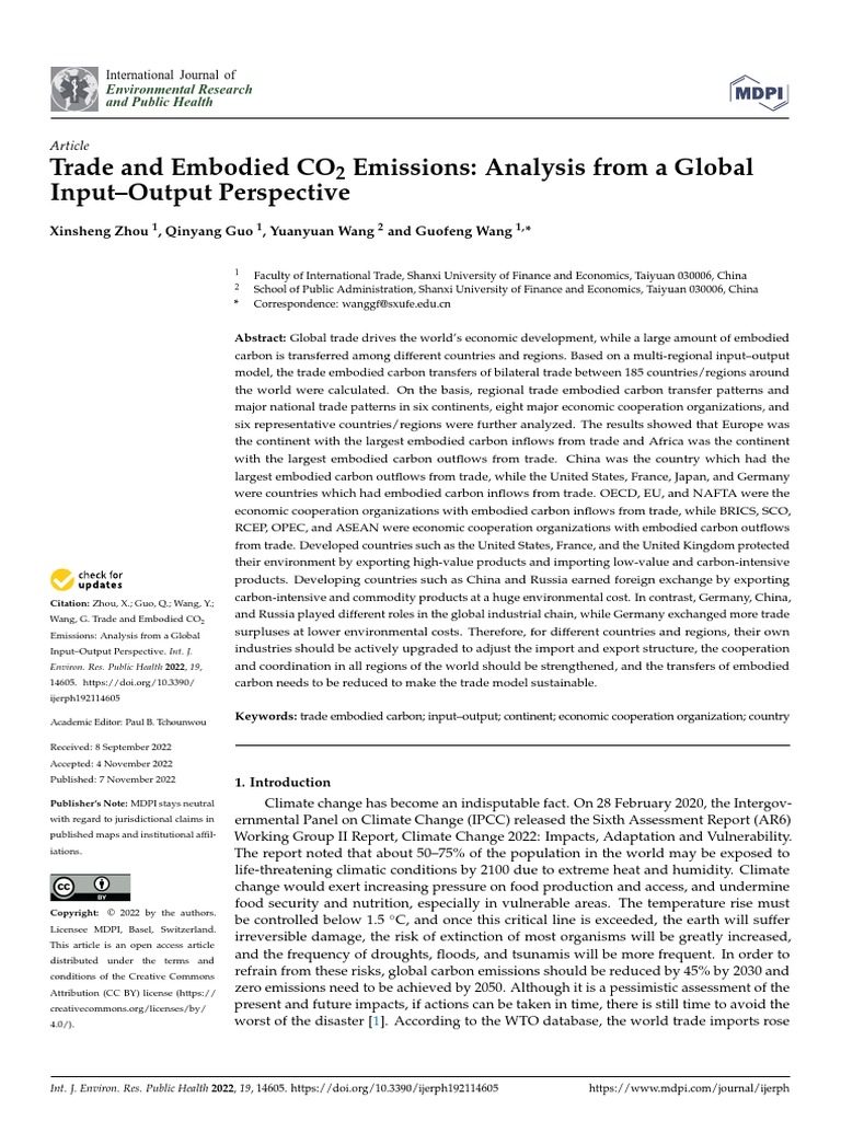 Trade and Embodied Co2 Emissions Analysis From A Global Input Output | PDF | Climate Change ...